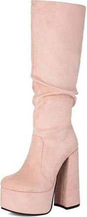 Generic Bottes dhiver tendance pour femme à talon haut et fermeture éclair, rose, 37.5 EU