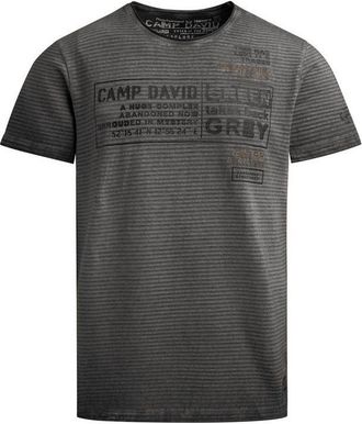 Camp David Rundhalsshirt mit offener Kante am Ausschnitt