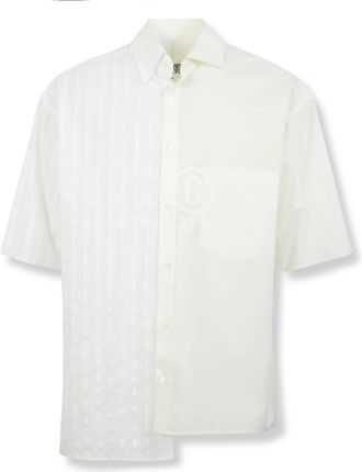 Maison Margiela Homme, Chemises, Blanc, Taille: S Chemise Bicolore en Popeline de Coton