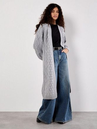 Apricot Cardigan Midi-Strickjacke (1-tlg) mit Zopfmuster