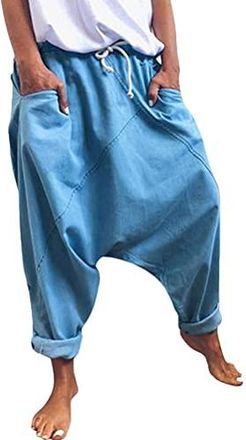 Onsoyours Pantalon 3/4 Casual Femmes Pantacourt Ample Elastique Sarouel Lâche Fitness Sport Yoga Shorts Harem Leggings Court de Plage Z2 Bleu XXL