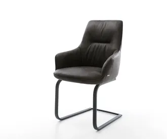 DELIFE Freischwinger Zelia-Flex mit Armlehnen Mikrofaser Anthrazit Vintage Freischwinger flach Schwarz Taschenfederkern, Esszimmerst&uuml;hle