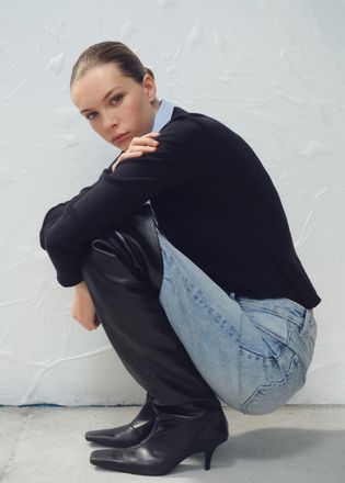 Mango Botte en cuir &agrave; tige haute noir - Femme - 36 - MANGO