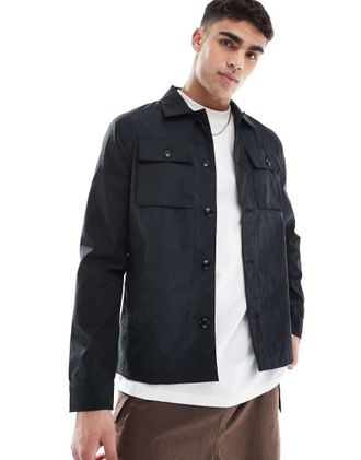 Brave Soul Hemdjacke in Schwarz mit durchgehender Knopfleiste