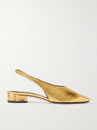 Aeyde Dua Slingback-pumps Aus Metallic-leder In Knitteroptik - Gold