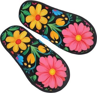 Generic Pantoufles mexicaines &agrave; broderies florales color&eacute;es pour femmes, chaussures dint&eacute;rieur et dext&eacute;rieur duveteuses, &agrave; enfiler