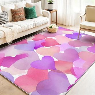 Generic Tapis de Salon Chambre Salle &agrave; Manger Adulte Bureau Design Romantisme en Forme De Coeur Poil Court Fin Doux L&eacute;ger R&eacute;sistant 140 x 200 cm, Rose Violet