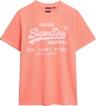 Superdry Herren Lässiges Vintage Logo T-Shirt in Neonfarben Hyper Feuer Korallrot XXL