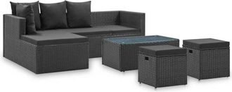 vidaXL 4-tlg. Garten-Lounge-Set Schwarz mit Auflagen Poly Rattan - Vidaxl