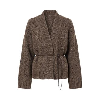 PESERICO Femme, Pulls, Brun, Taille: 40 FR Gilet ajour&eacute; &agrave; sequins
