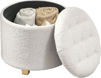 HOMCOM Pouf coffre rangement - HOMCOM - en tissu bouclette - charge 120 Kg - &Oslash; 45 x 41 cm - blanc