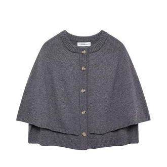 Generic Cardigan court en tricot pour femme, cardigan cape, boutonn&eacute;, col rond, col rond, manches mi-longues, pull boutonn&eacute;, gris, L