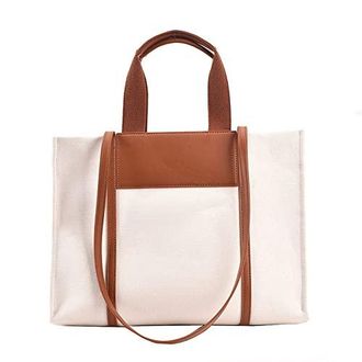 Generic Sac fourre-tout en toile de taille moyenne avec fermeture &eacute;clair pour femme avec poign&eacute;e sur le dessus, sac &agrave; bandouli&egrave;re d&eacute;contract&eacute;, WHITE-A, Medium