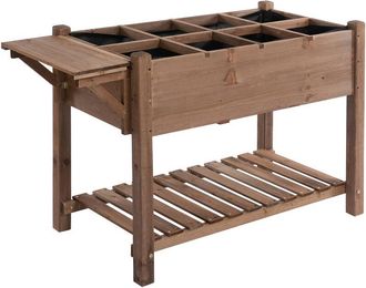 OUTSUNNY Hochbeet Pflanzkasten mit 8 geteilten Gittern faltbare Ablage Blumenkasten Blumentopf Kr&auml;uterbeet Massivholz Braun 123 x 54 x 80 cm