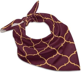 Generic Écharpe carrée en soie marron doré léger écharpe ethnique abstraite écharpes enveloppantes pour cheveux respirant cadeau pour femme homme, multicolore