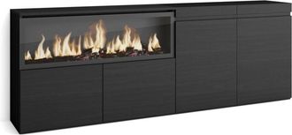 Skraut Home Skraut Home - Sideboard, Highboard, Kommode, Komodenschrank, 210, 4 T&uuml;ren, Elektrokamin XXL, Moderner Stil, Schwarz