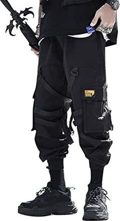 ORANDESIGNE Homme Pantalon Cargo Casual Pantalon Survêtement Hip Hop de Travail Streetwear Tactique O Noir XS