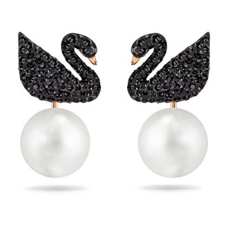 Swarovski Iconic Swan Anh&auml;nger, Schwan, Schwarz, Ros&eacute;gold-Legierungsschicht