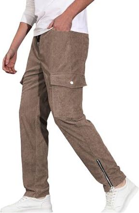 Generic Pantalon cargo en velours c&ocirc;tel&eacute; pour homme avec cordon de serrage - Coupe ample - Taille &eacute;lastique - Pantalon de surv&ecirc;tement l&eacute;ger et d&eacute;contract&eacute; - C