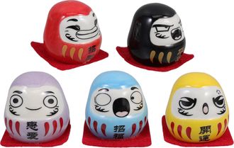 Pretyzoom Japanische Keramikfigur Gl&uuml;cksbringer Ei 3,5cm Miniatur Statue Tischdekoration B&uuml;ro Auto Set Aus 5