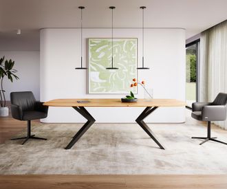 DELIFE Esstisch Edge Boot 240x120x2,5-3 Eiche Natur Zenthara kantig Metall Schwarz Schweizer Kante, Esstische