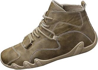 Generic Bottes en cuir pour homme - Chaussures de marche &agrave; lacets antid&eacute;rapantes - Chaussures plates r&eacute;tro tendance et d&eacute;contract&eacute;es - Chaussures de trekking 