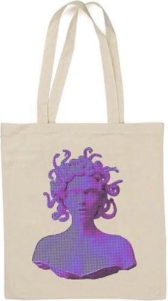 Generic Vaporwave Sac fourre-tout esth&eacute;tique Medusa Gorgon Dot Graphic en coton naturel Blanc