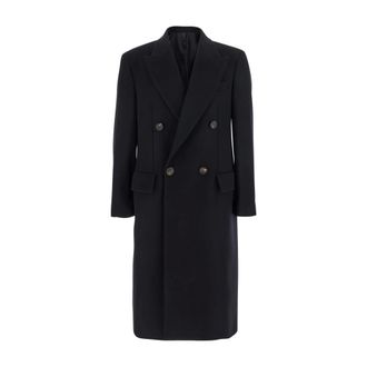 Hev&ograve; Homme, Manteaux, Bleu, Taille: 2XL Manteau Bleu &agrave; Double Boutonnage en Laine