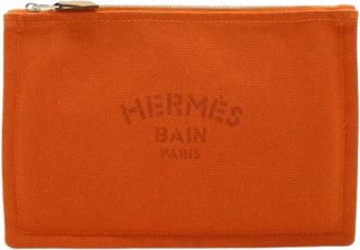 Herm&egrave;s Pre-owned Pochette plate en toile et cuir - Femme - Pre-owned - Orange - Taille: ONE Size