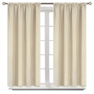 BGment Beige Verdunkelungsvorh&auml;nge f&uuml;r kurzes Fenster, Stangentasche, 137 cm breit, w&auml;rmeisoliert, Raumverdunkelungsvorhang f&uuml;r Schlafzimmer, K&uuml;che, Caf&eacute;, 13