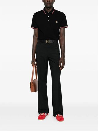 Valentino Striped Trim Cotton Polo - Black