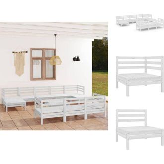 vidaXL Gartenm&ouml;bel-Sets - Living 11-tlg. Garten-Lounge-Set Wei&szlig; Massivholz Kiefer
