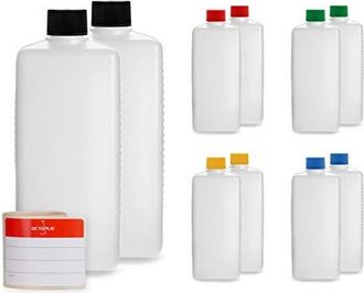 Octopus 10x 500 ML Bouteilles en Plastique HDPE avec Bouchons &agrave; vis color&eacute;s, Bouteilles carr&eacute;es vides avec &eacute;tiquettes