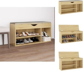 vidaXL Schuhbank mit Kissen Sonoma-Eiche 104x30x49 cm Holzwerkstoff - Schuhbank - Schuhregal - Garderobe - Einbaumöbel - Wohnzimmermöbel