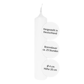 Fink Titan Kerze - Tischdeko Silvesterparty - Kerzen Hochzeitsdeko - wei&szlig; - ru&szlig;arm duftneutral - H&ouml;he 20 cm D 4 cm - lange Brenndauer ca. 25 Stunden