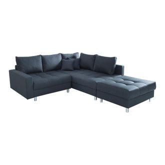 Invicta Interior Moderne Wohnlandschaft Kent 220cm anthrazit Ecksofa Federkern inkl. Hocker und Kissen