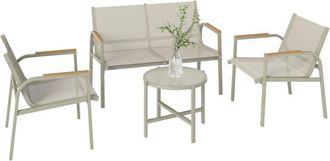 OUTSUNNY Salon de jardin - Outsunny - 4 pi&egrave;ces canap&eacute; 2 places, 2 fauteuils et table basse en verre tremp&eacute; - textil&egrave;ne - vert