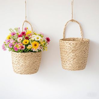 Cabilock Wandhängender Aufbewahrungskorb Aus Geflochtenem Seegras Dekorativer Hängender Blumenkorb Für Frische Und Getrocknete Blumen Großer Wickerkorb Zur Wan