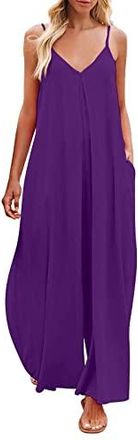 Generic Combinaison d&eacute;contract&eacute;e pour femme, grande taille, bretelles de couleur unie, sans manches, poche de couleur unie, combinaison d&eacute;contract&eacute;e pour femm