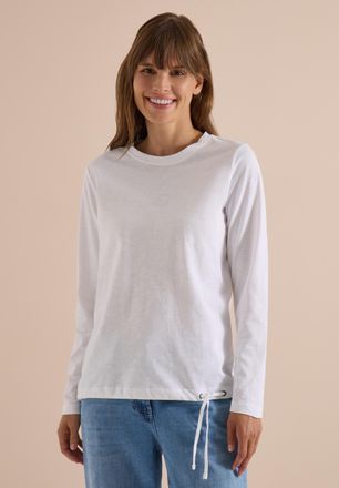 Cecil Langarmshirt CECIL, Damen, Gr. XXL (46), wei&szlig;, Web, 100% Baumwolle, unifarben, normal normal, Rundhals, abgesteppt, Shirts Langarmshirt, aus reiner Ba