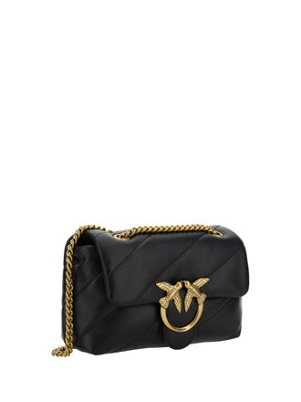 Pinko Womens Love Mini Puff Shoulder Bag Nero-Antique Gold Calf Leather Bos Taurus