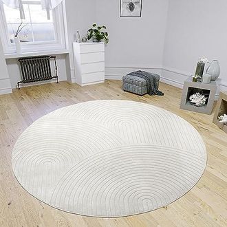 Hanse Home Faron Teppich Wohnzimmer Rund - Kurzflor (Höhe: 3mm) Wohnzimmerteppich Skandinavisches Boho Muster 3D Effekt Geometrisch Modern für Schlafzimmer, Essz