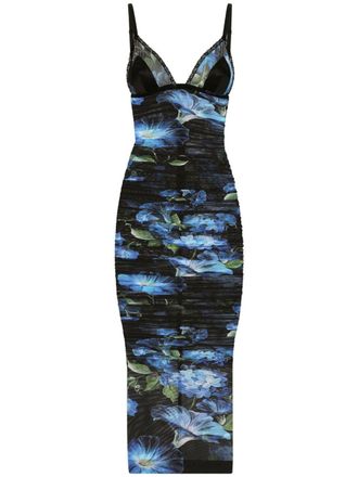 Dolce & Gabbana robe fleurie à col v - Noir