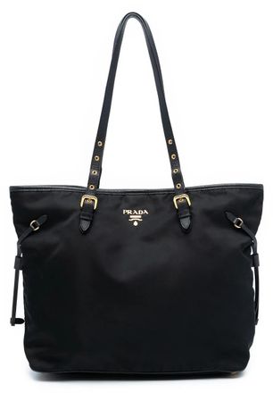Prada Shopper - Saffiano Trimmed Tessuto Tote - Gr. unisize - in Schwarz - f&uuml;r Damen