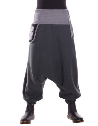 vishes Alternative Bekleidung - Warme Thermo Haremshose aus Fleece mit Tasche und weichem Jersey Bund dunkelgrau - tiefer Schritt
