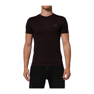Dolce & Gabbana Logo Plaque Baumwoll-Rundhals-T-Shirt - - Tops - Herren - Braun - XS