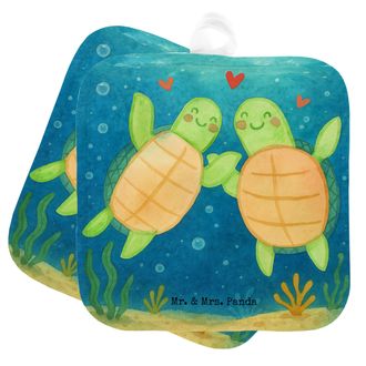 Mr. & Mrs. Panda Topfhandschuhe Schildkr&ouml;ten Paar Design - Geschenk, Hochzeitstag, Topflappenset, f&uuml;r Freundin, Topflappen, topfhalter, Topfuntersetzer, Set, Liebesbew