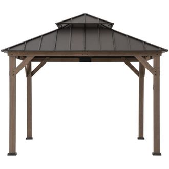 Sunjoy Direct Tonnelle en c&egrave;dre KAPS avec panneau solaire - 330cm x 330cm, marron