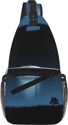 Generic Sacoche Homme Bandouliere Impression de soucoupe volante la nuit Multifonction Sac De Poitrine Polyester Crossbody Bag pour &eacute;cole Homme Femme