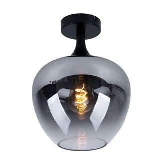 Globo Lighting Deckenlampe Rauchglas Wohnzimmerleuchte Deckenleuchte Schlafzimmer, Metall schwarz, 1x E27, DxH 24x31,5 cm